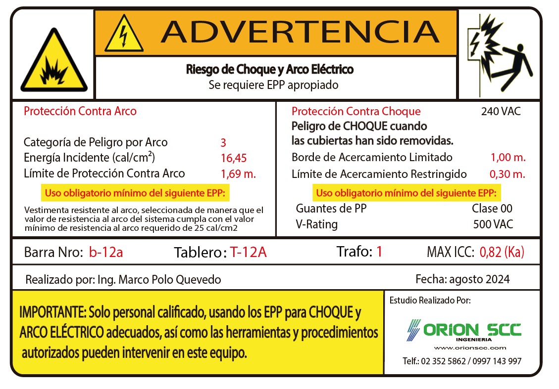 Implementación Norma NFPA70e – ORION SCC – Power Quality Solutions